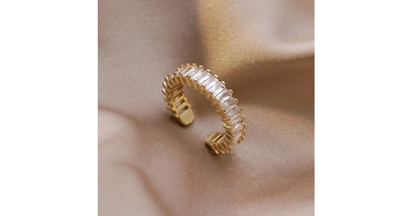 Stainless Steel Adjustable CZ Glam Ring